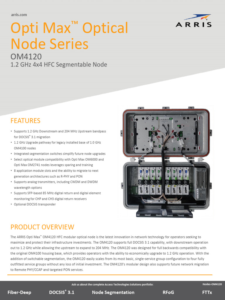 ARRIS OPTI MAX OM4120 1.2GHz-4x4 Segmentable Node-Datasheet v2 | PDF