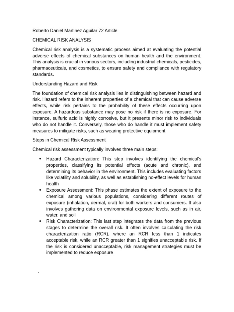 CHEMICAL RISK ANALYSIS Rdma | PDF