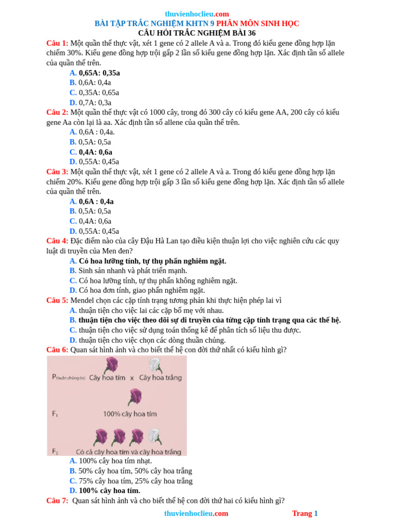 Trac Nghiem KHTN 9 KNTT Mon Sinh | PDF
