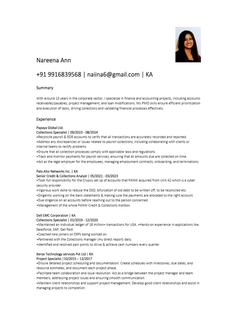 Nareena Ann Resume 9 2024 | PDF | Invoice | Business