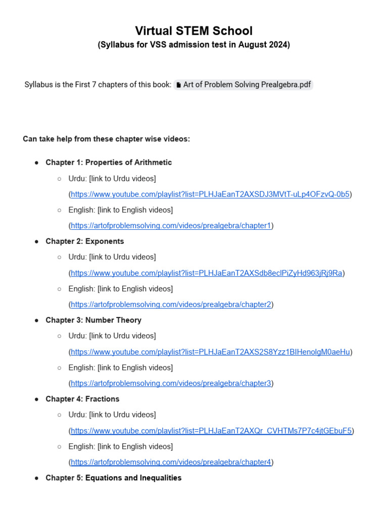 VSS Syllabus For Admission Test - August 2024 | PDF