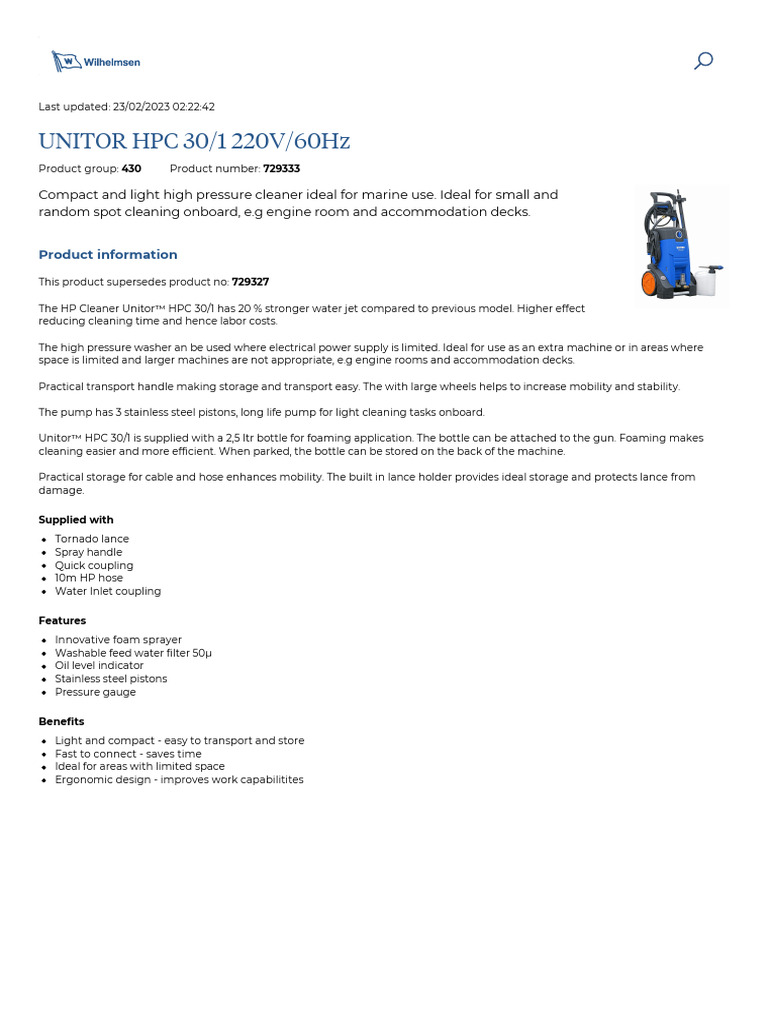 UNITOR HPC 30 - 1 220V - 60Hz | PDF | Washing Machine | Engines