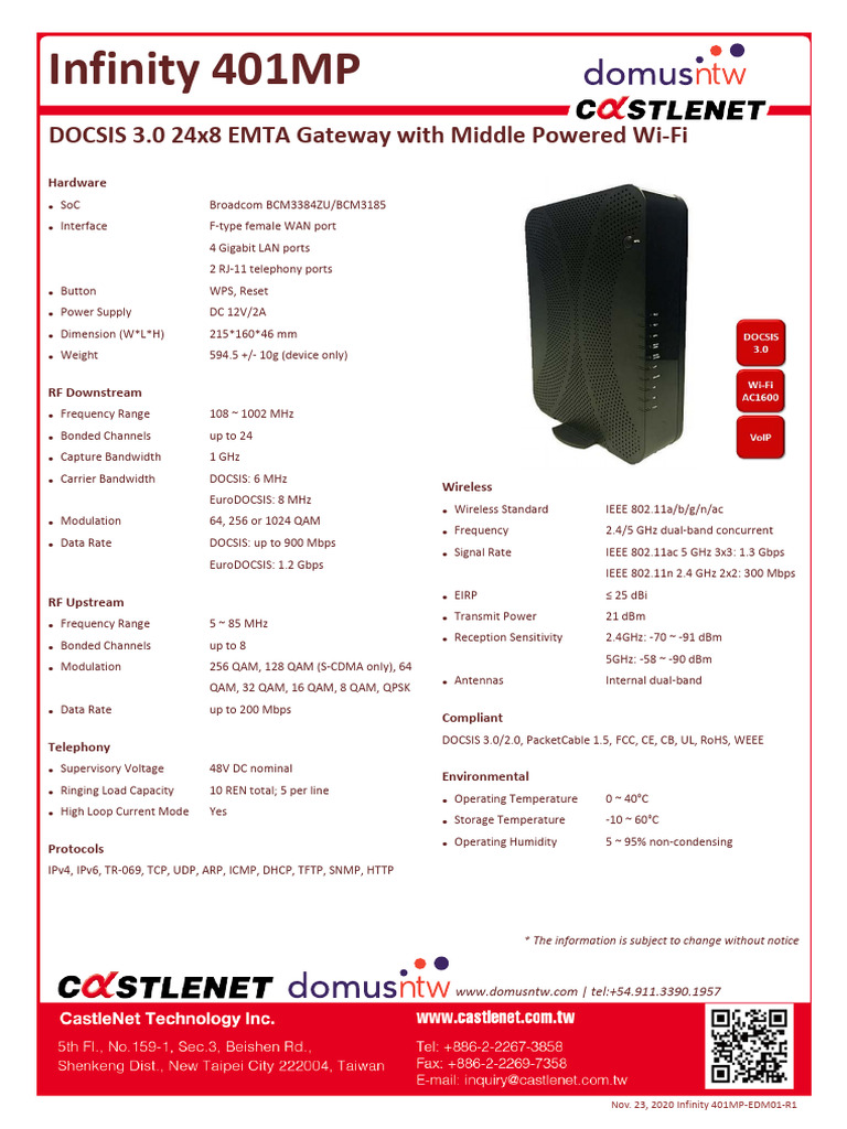 Datasheet - Cablemodem Infinity 401 | PDF