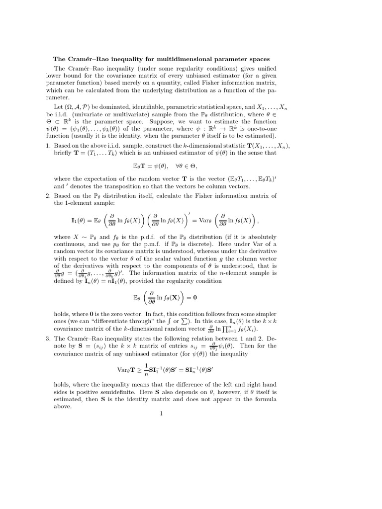 The Cramer-Rao Inequality For Multidimensional Parameter Spaces | PDF