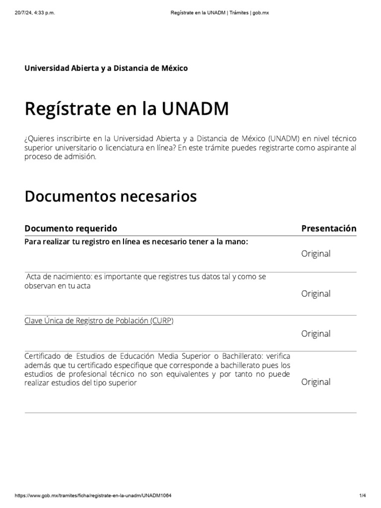 Regístrate en La UNADM - Trámites - Gob - MX | PDF