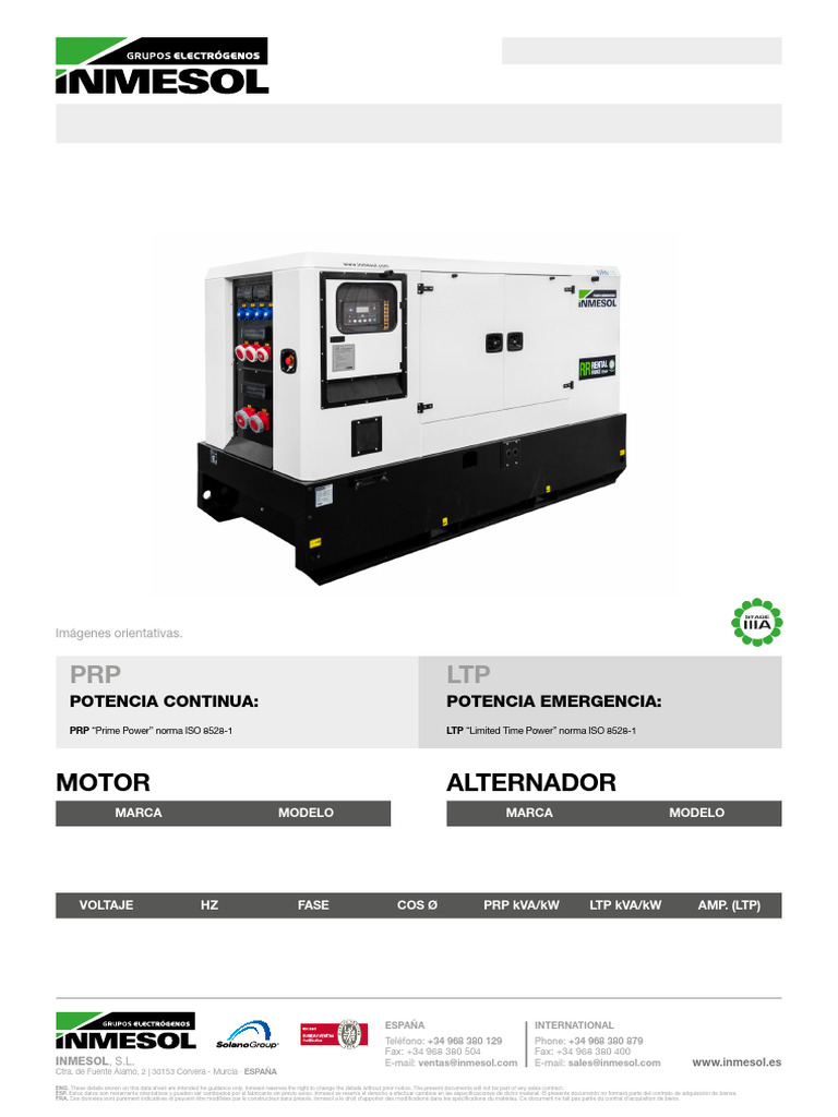 Manual Generador INMESOL-IIRN0110540T6010160M (ES) - Ago.2024 | PDF