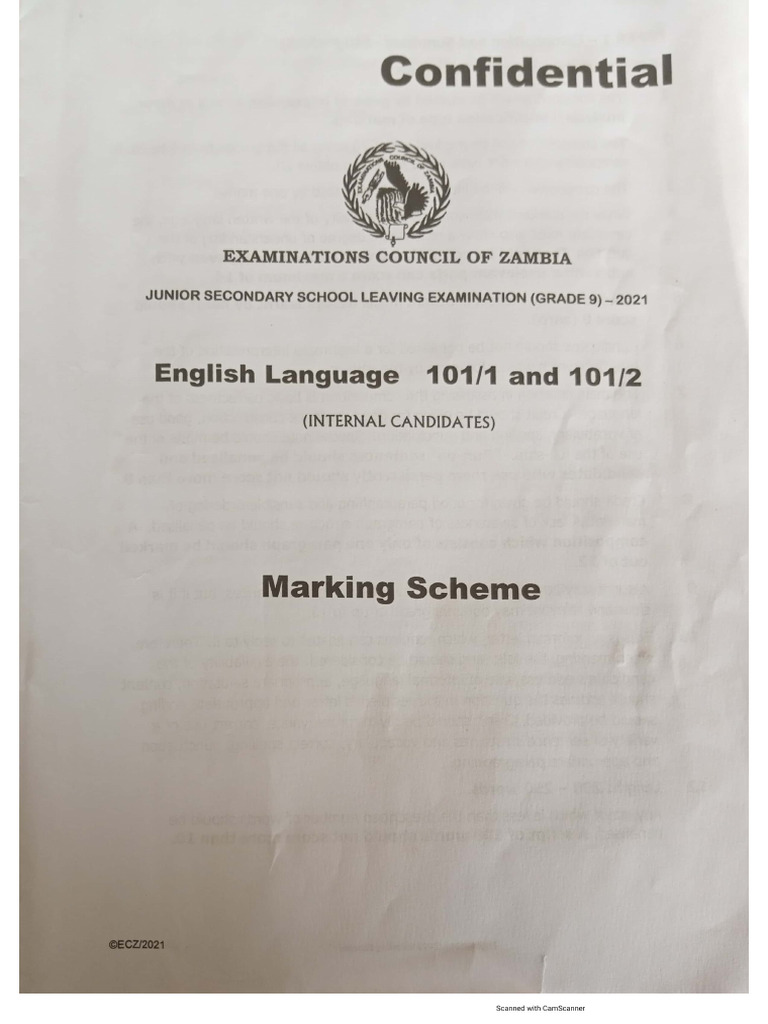 2021 English Language Grade 9 Marking Scheme | PDF