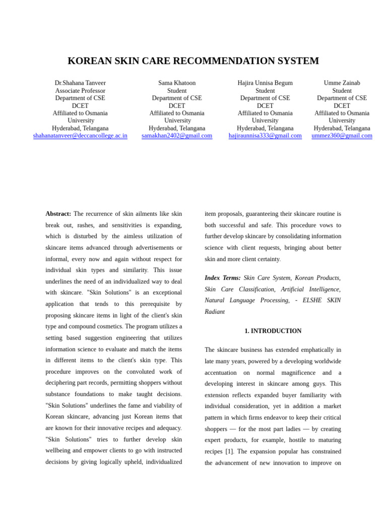 Korean Skin Care Recommendation System - Paper Format Final | PDF