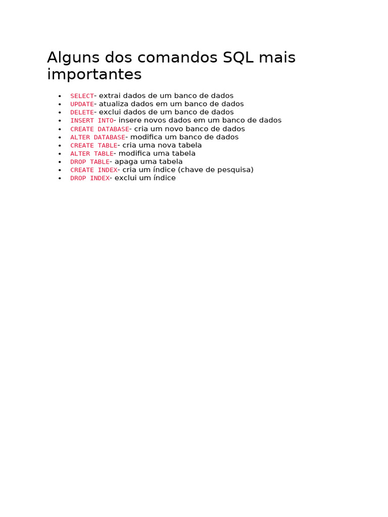 Alguns Dos Comandos SQL Mais Importantes | PDF