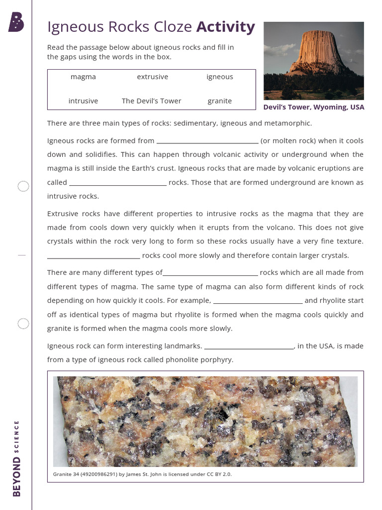 Igneous Rocks Cloze Activity | PDF
