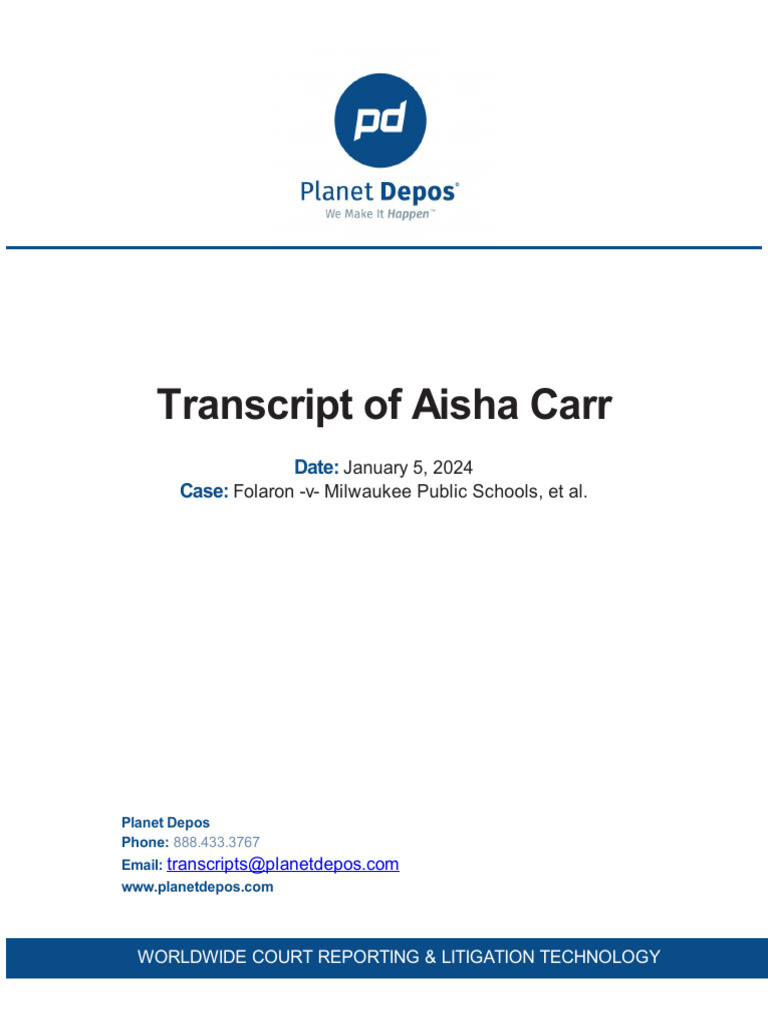 Aisha Carr Milwaukee School Board Director Deposition Transcript 01/05 ...