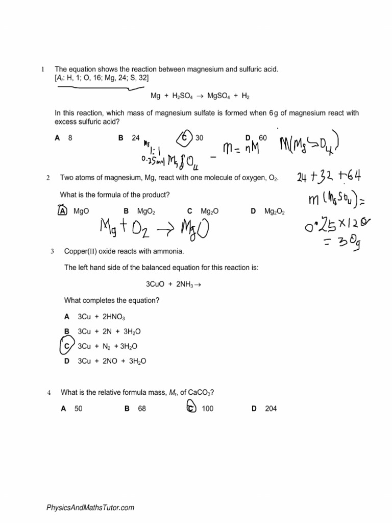 Stoichiometry (Multiple Choice) QP Manuel | PDF