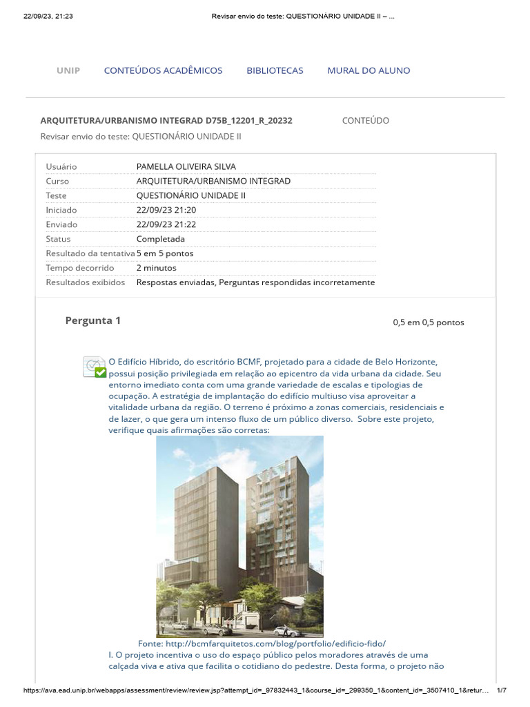 ARQUITETURA/URBANISMO INTEGRAD Questionário 2 | PDF