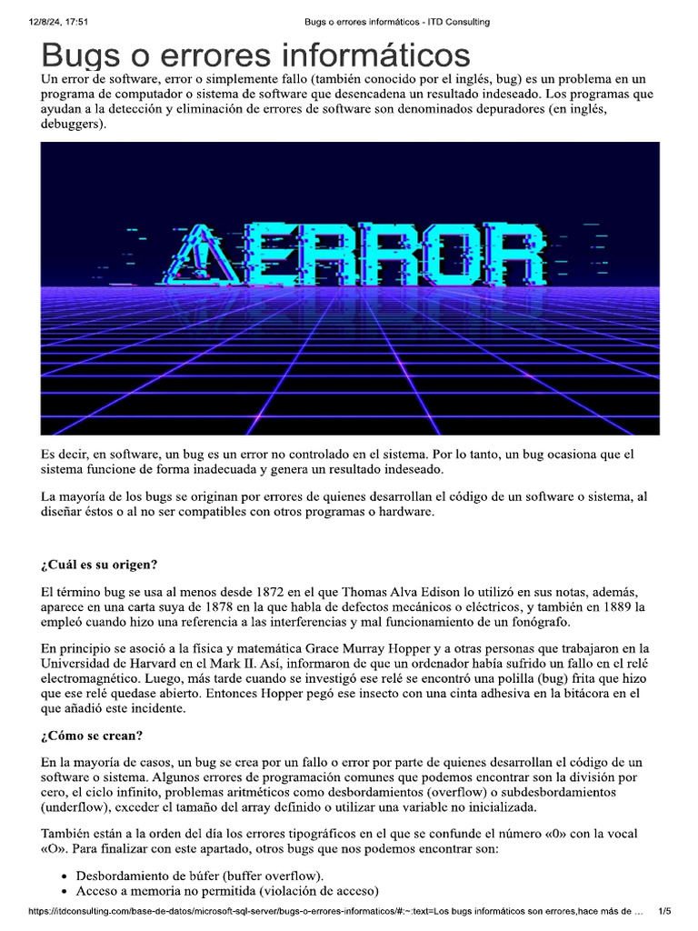Bugs o Errores Informáticos | PDF