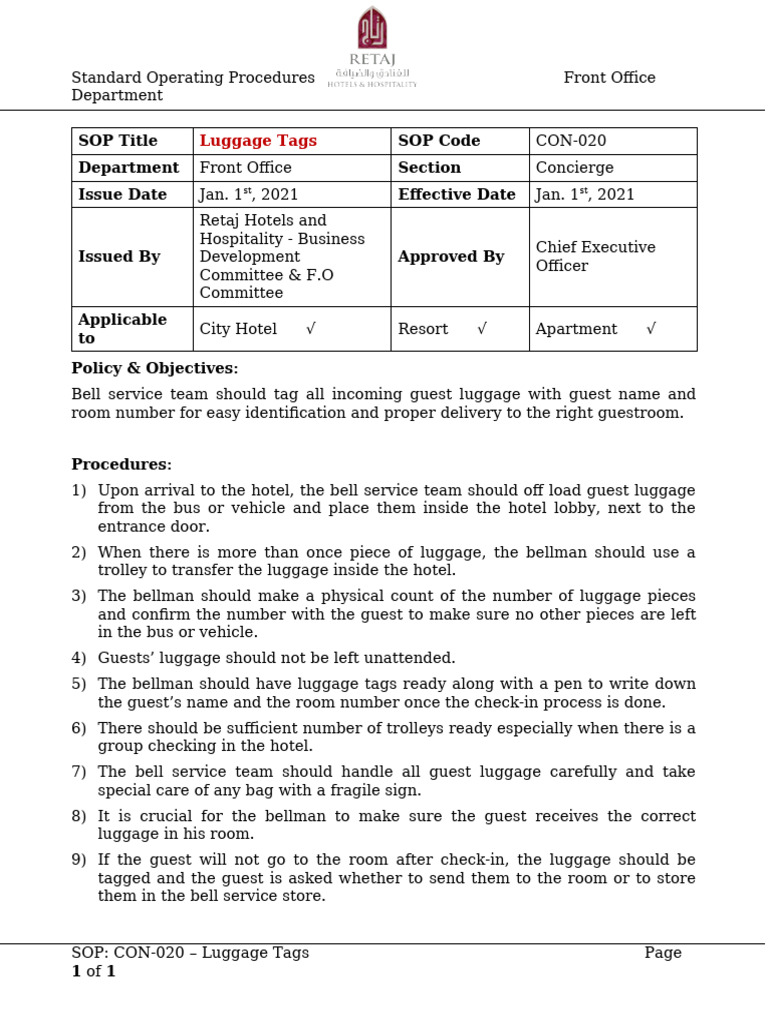 (CON-020) Concierge - Luggage Tags | PDF | Business