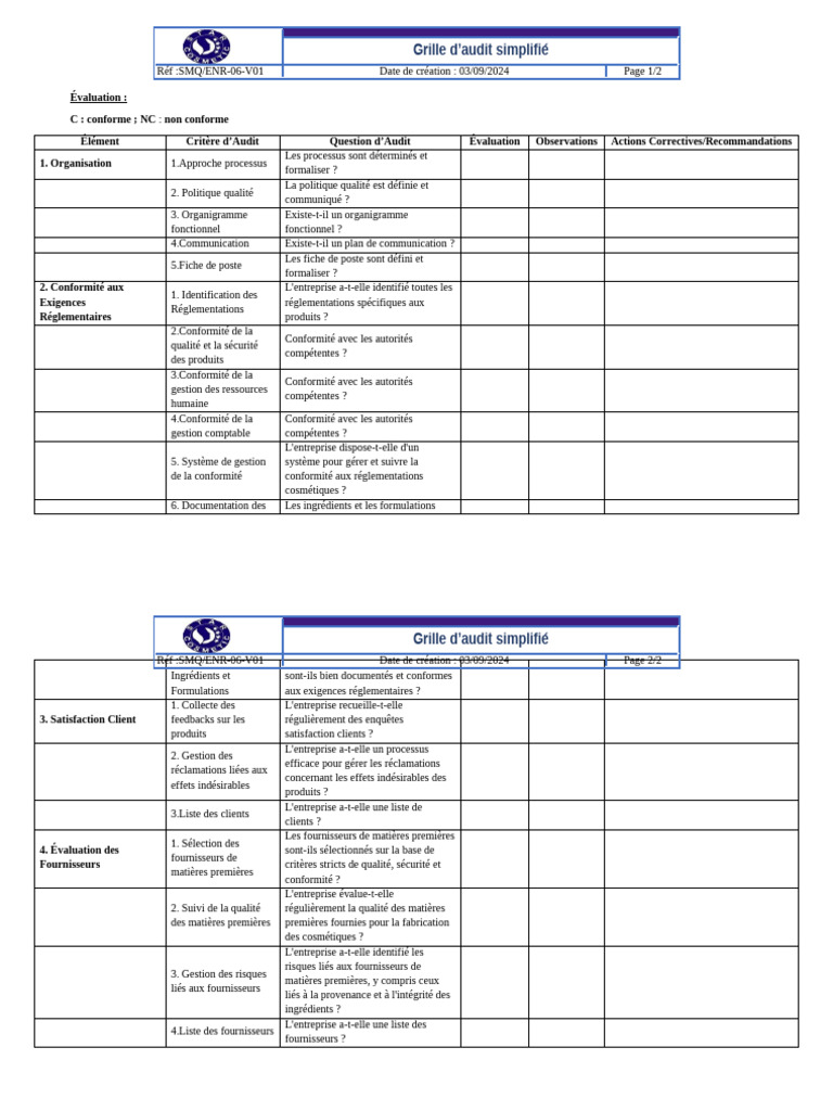 GRILLE D'AUDIT SIMPLIFIE sc | PDF