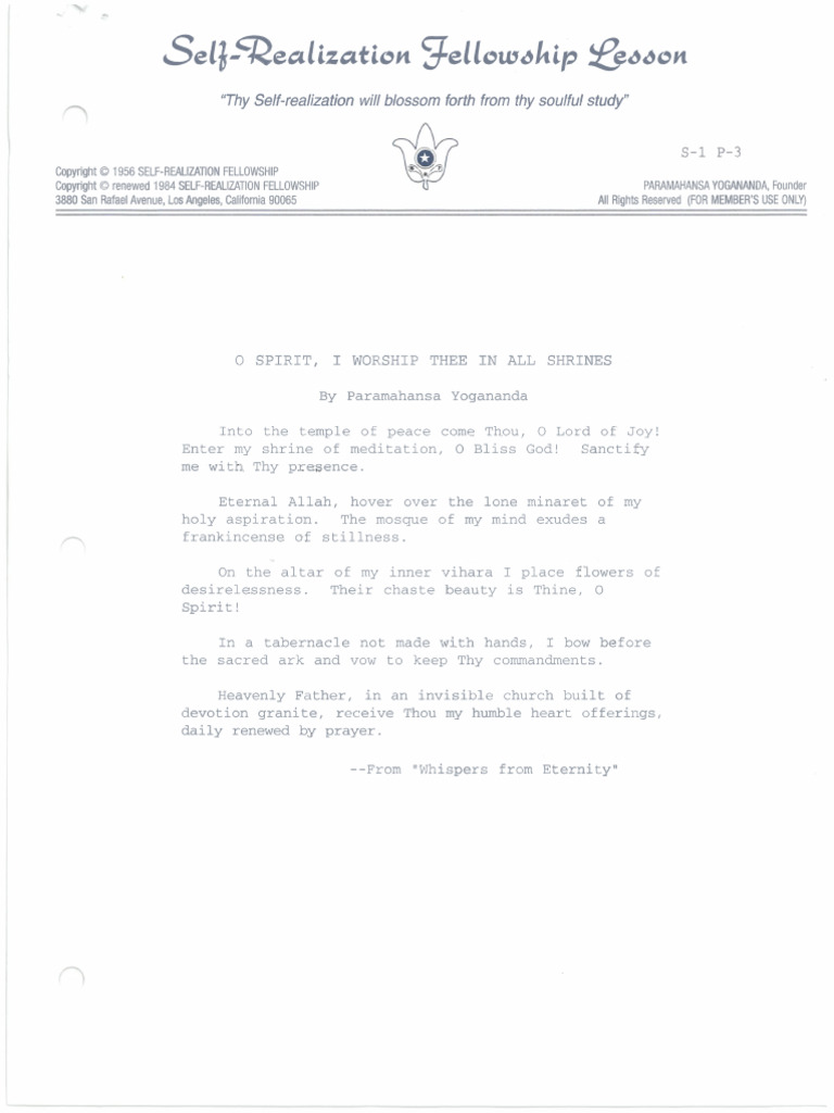 Self-Realization Fellowship Lesson S-1 P-3 To S-1 P-9 | PDF