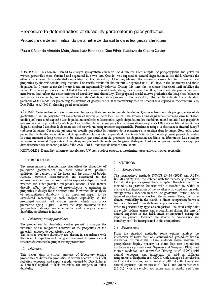Procedure To Determination of Durability Parameter in Geosynthetics | PDF