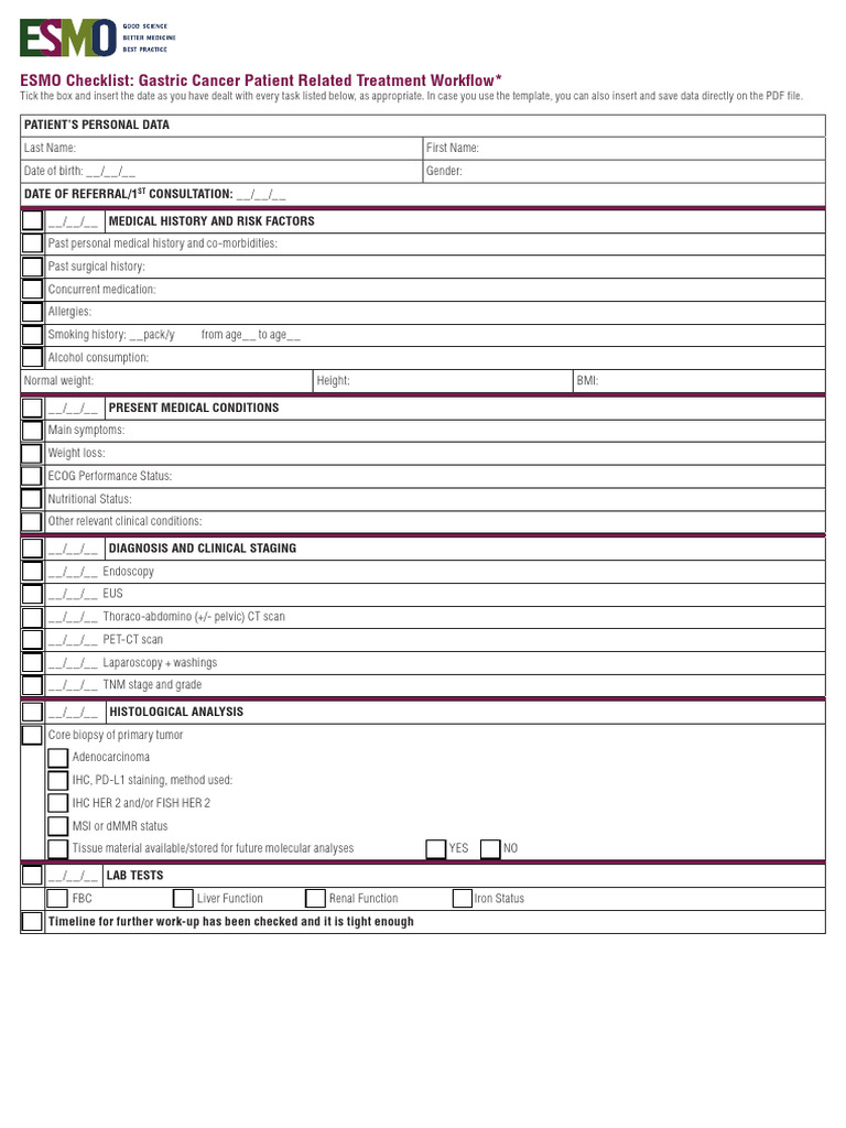 6 ESMO-Checklist-Gastric-Cancer-Patient-Related-Treatment-Workflow | PDF