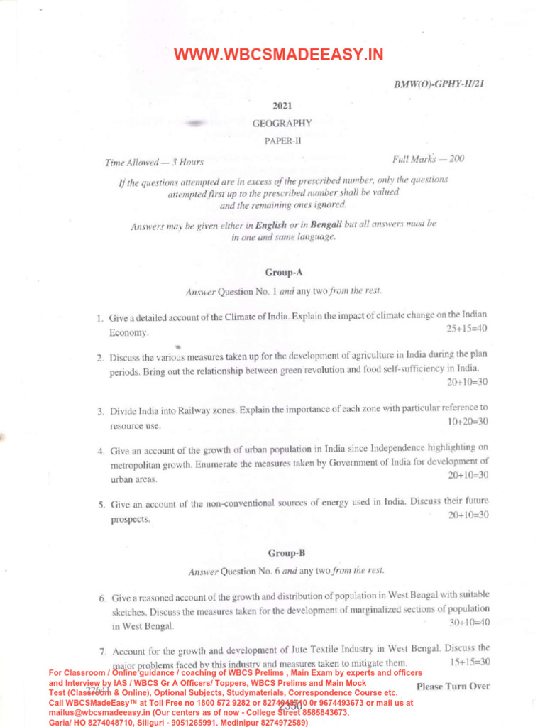 WBCS-Main-Examination-2021-Geography-Optional-Question-Paper-2 | PDF