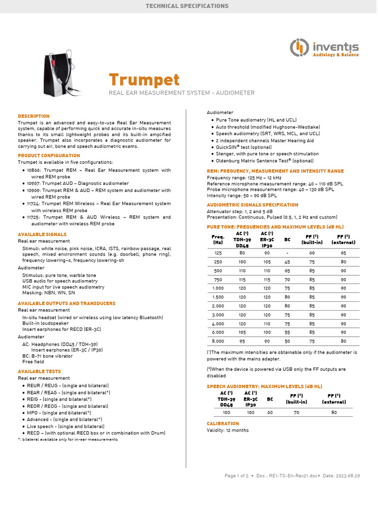 Tech Specs Inventis Trumpet | PDF