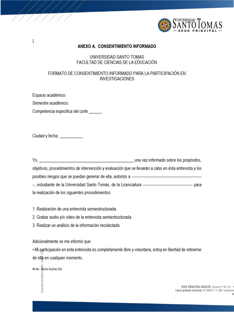 ANEXO A Formato de Consentimiento Informado - 2024 1 | PDF