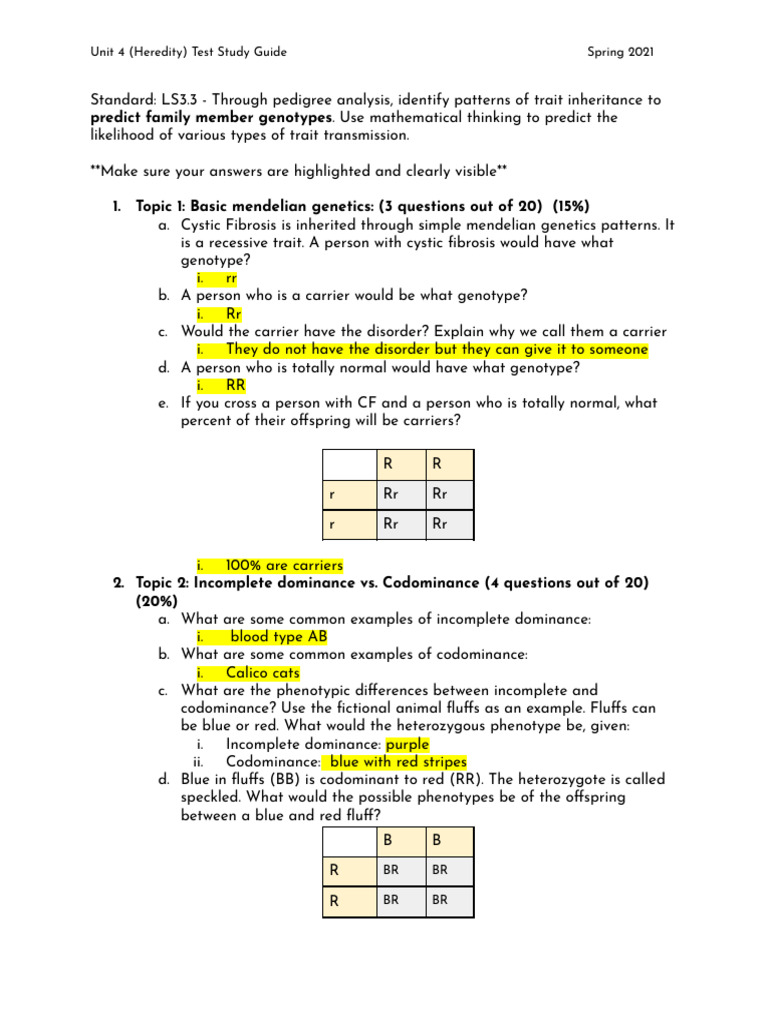 Genetics Study Guide | PDF