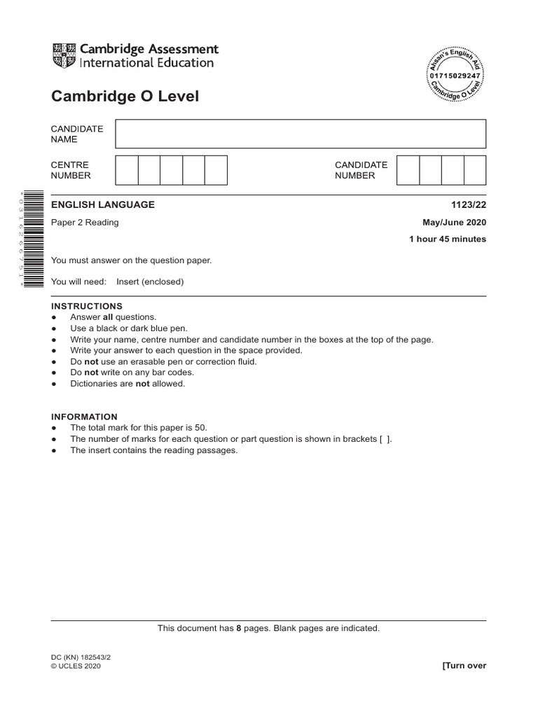 Cambridge O Level: English Language 1123/22 | PDF