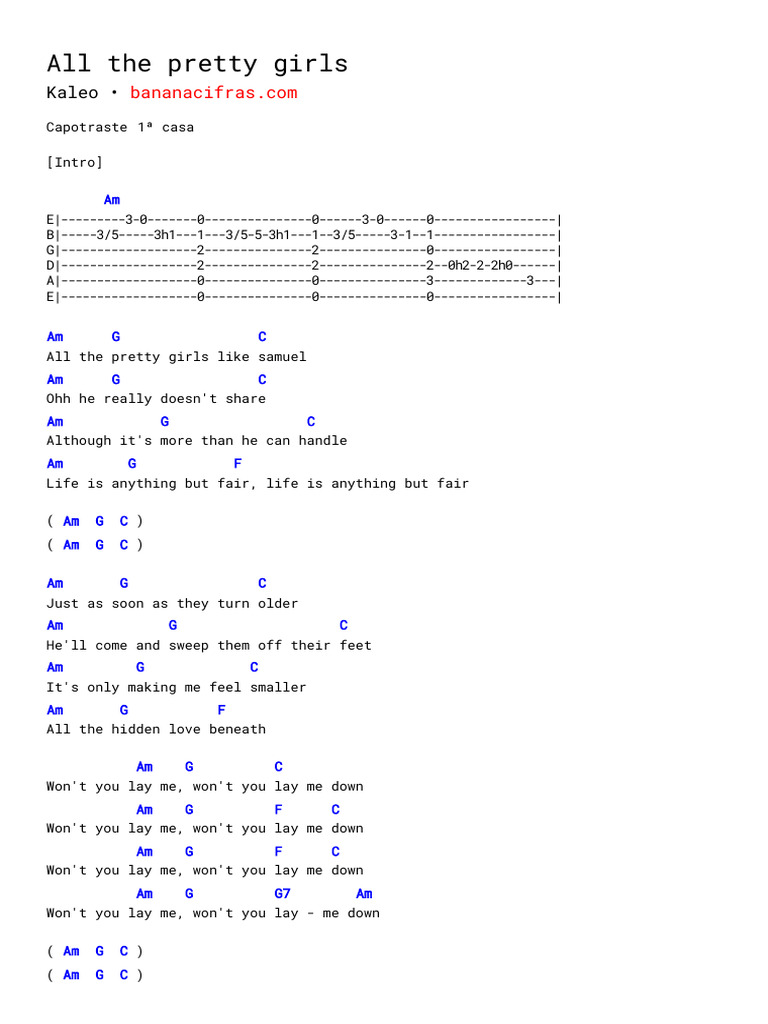 Guitar Tabs for "All the Pretty Girls" | PDF