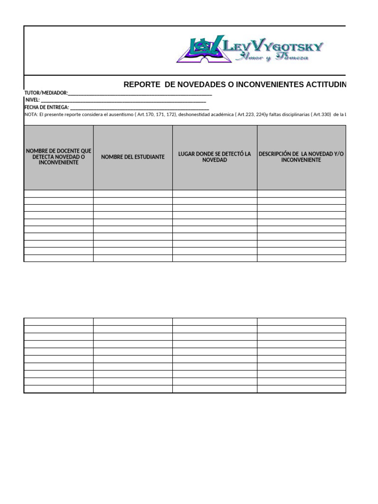 Formato Reporte de Novedades Actitudinales | PDF