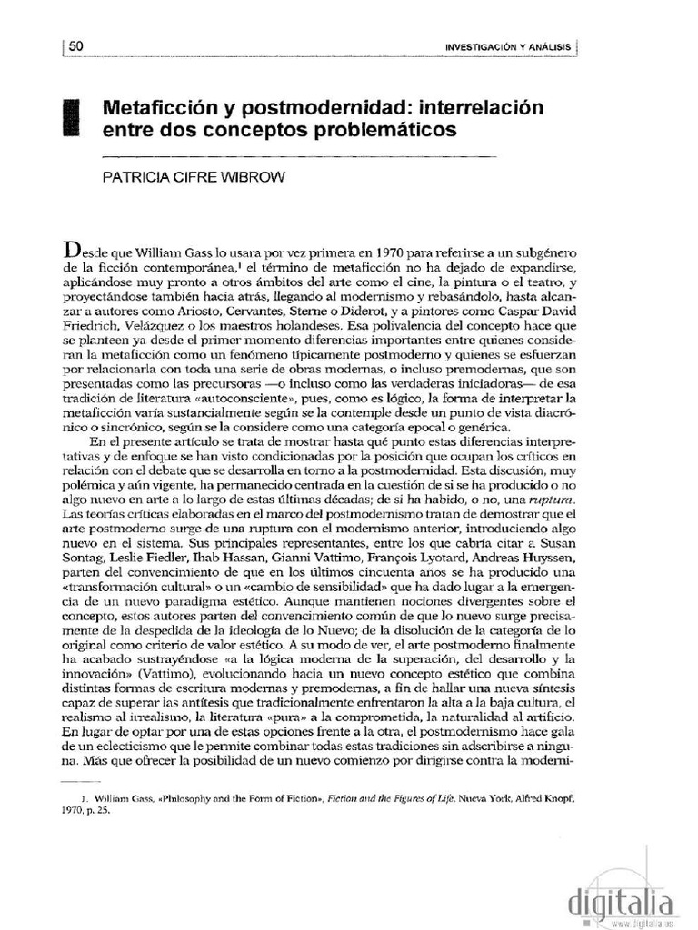 Metaficción y Posmodernidad. Interrelación Entre Dos Conceptos ...