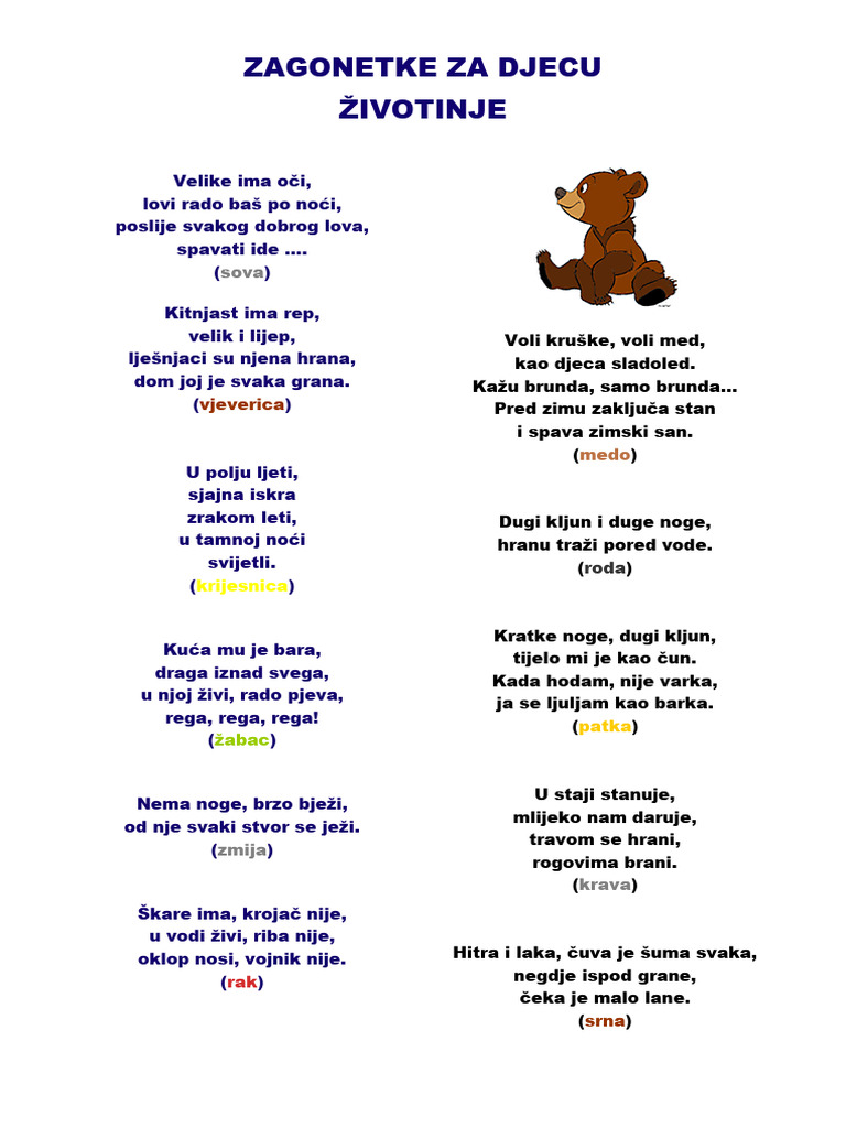 Zagonetke Za Djecu | PDF