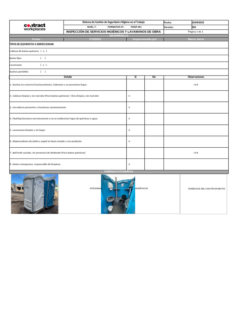 FINSP.001 - Inspección de Baños | PDF