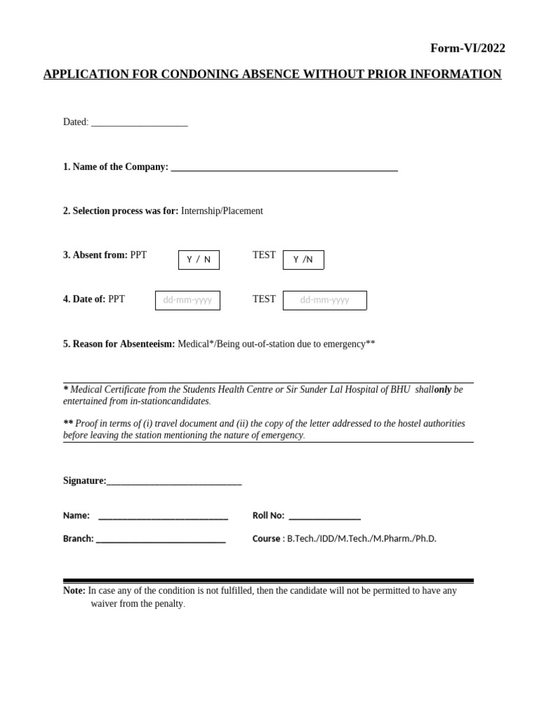 Form-6-Application for Condoning Absence Without Prior Information 2022 ...