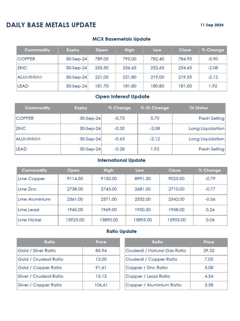 Daily Base Metals Update 11 Sep 2024 | PDF