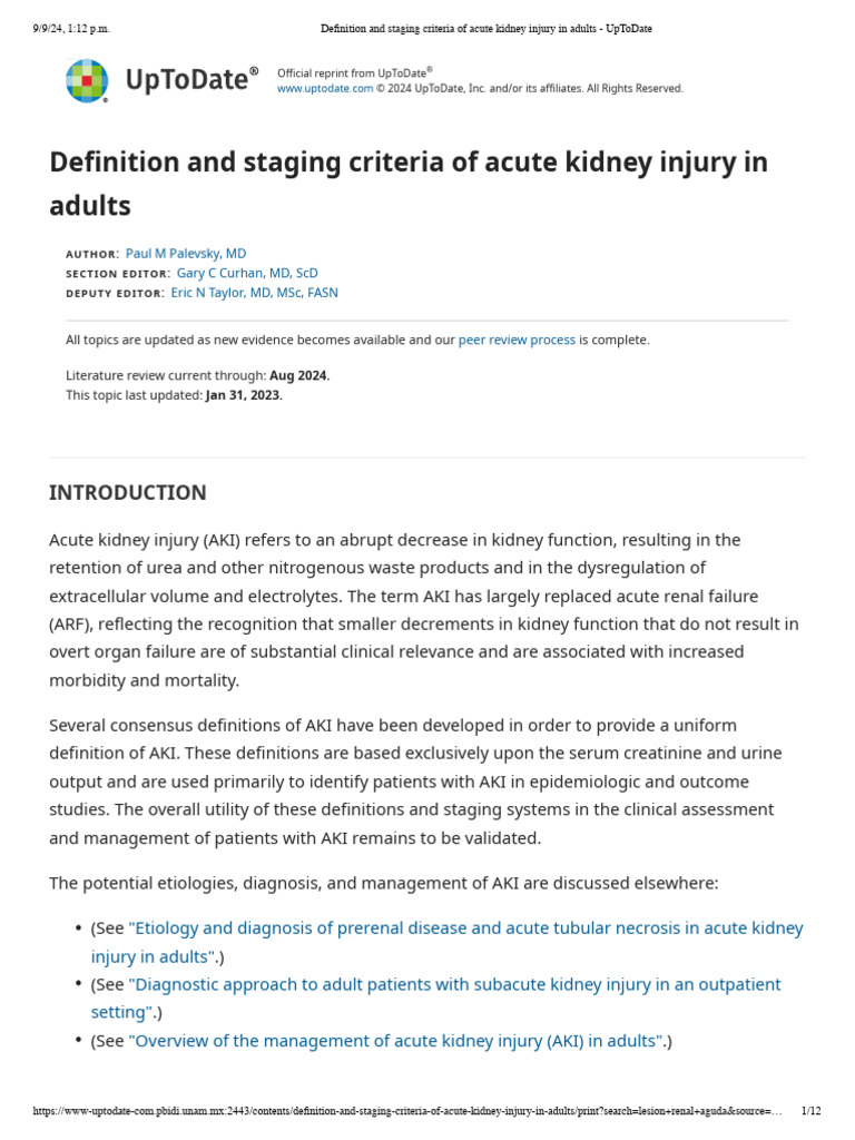 Definition and Staging Criteria of Acute Kidney Injury in Adults ...