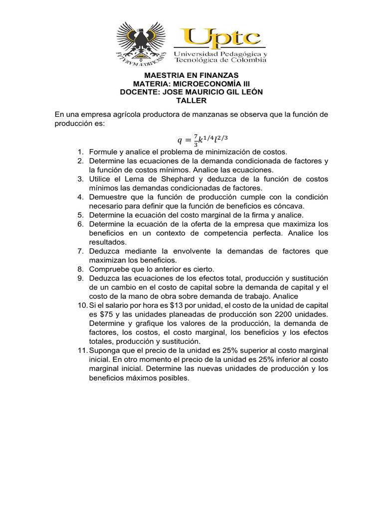 Ejercicio Micro Iii - Demanda de Factores | PDF