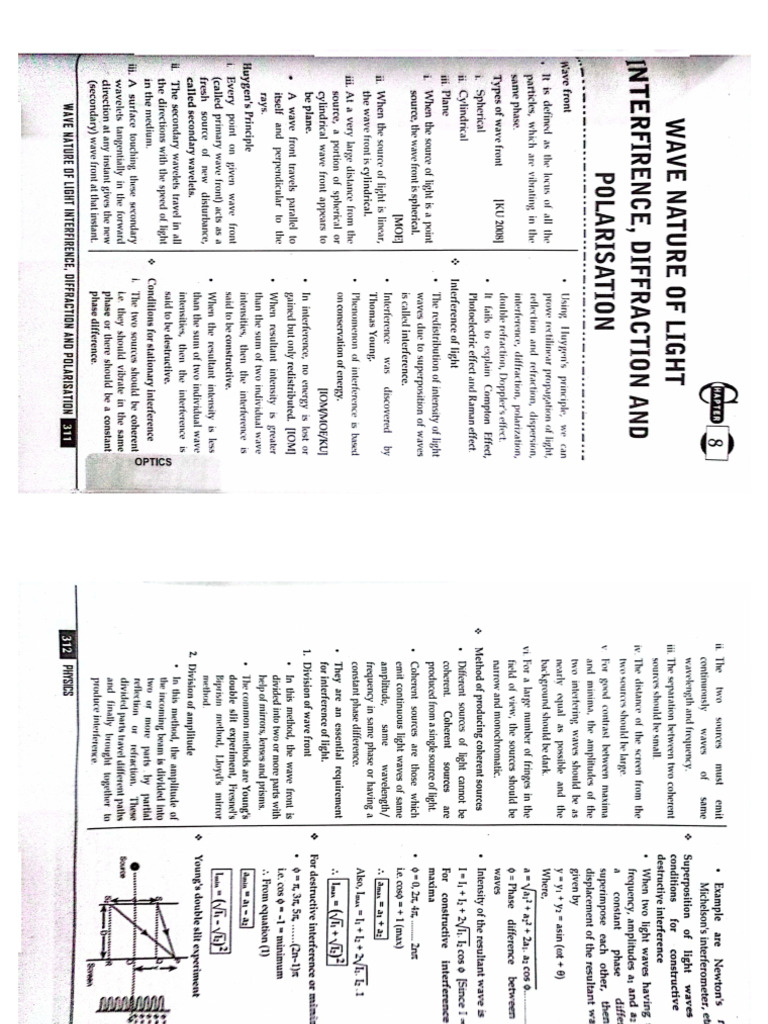 Wave Nature of Light Interference, Diffraction and Polarisation | PDF