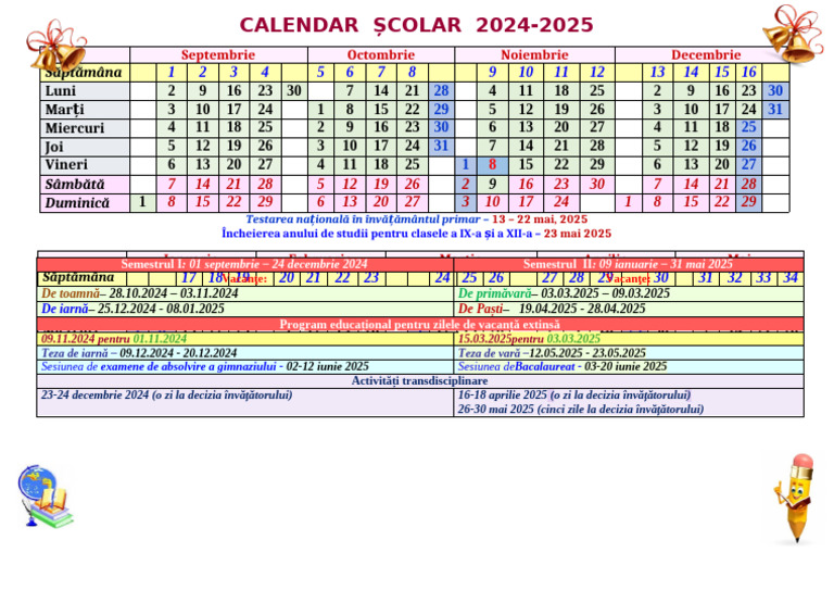 Calendar Scolar 20242025 LTC Inv - Gimn. Liceal Copy Copy | PDF