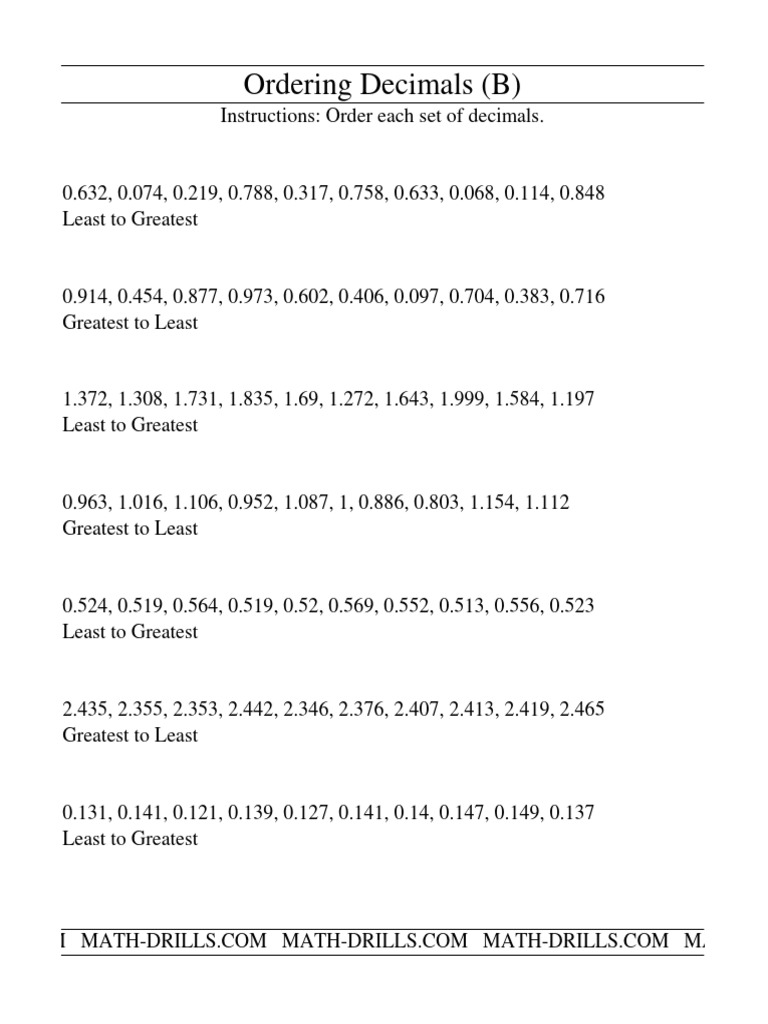Decimals Ordering Thousandths 002 | PDF