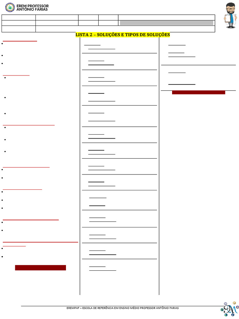 Lista 2 - Solu - Es e Tipos de Solu - Es | PDF