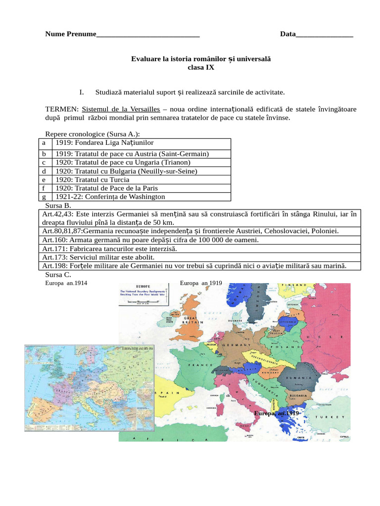 Test Istorie Clasa 9 | PDF