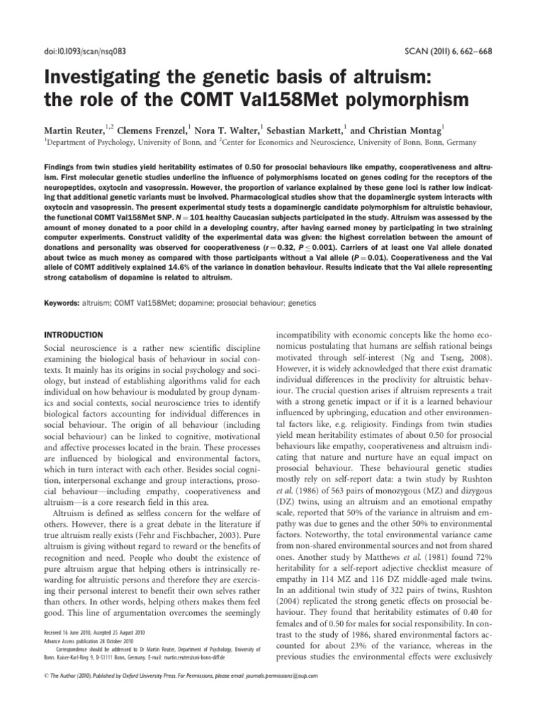 Investigating The Genetic Basis of Altruism nsq083 1 | PDF ...
