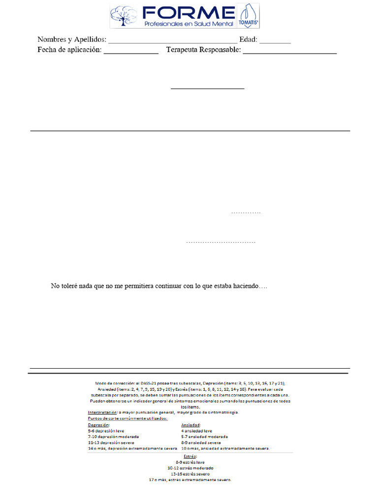 Dass 21 - Test Exploratorio Ansiedad, Depresion y Estres | PDF