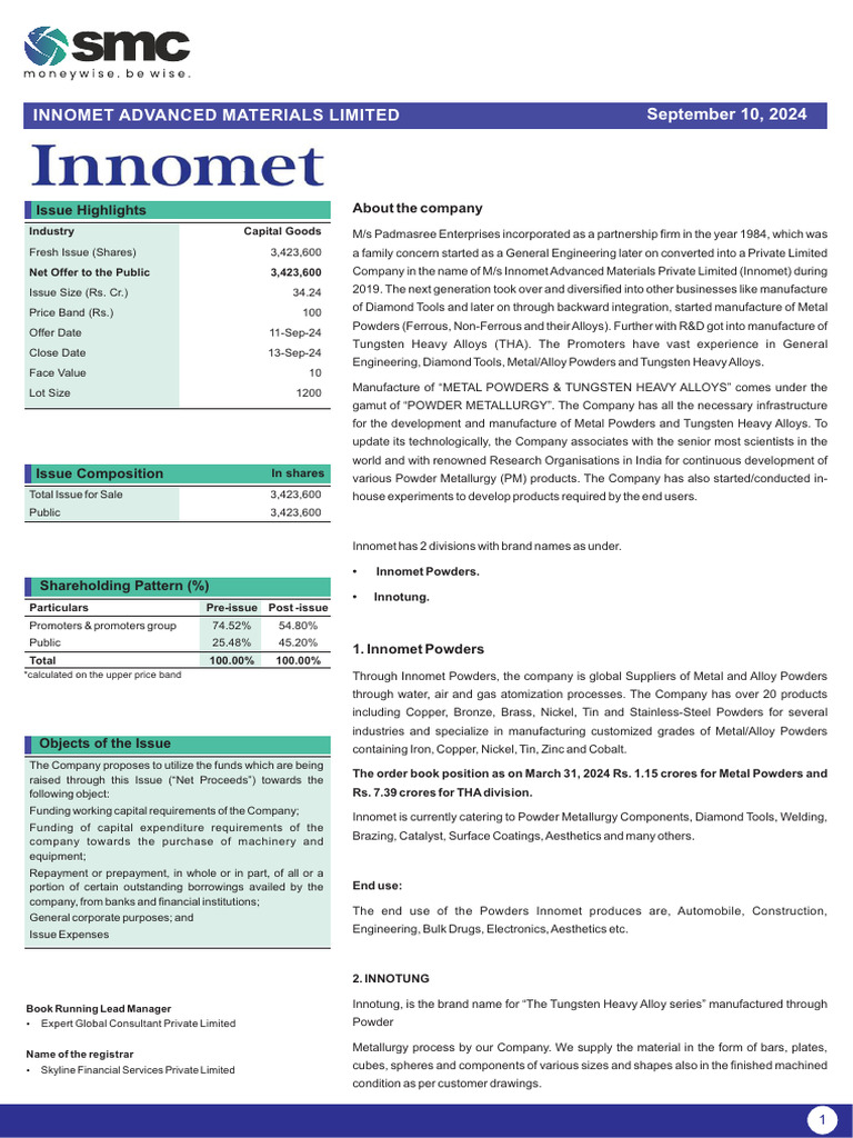 Innomet Advanced Materials Limited | PDF | Metallurgy | Metals