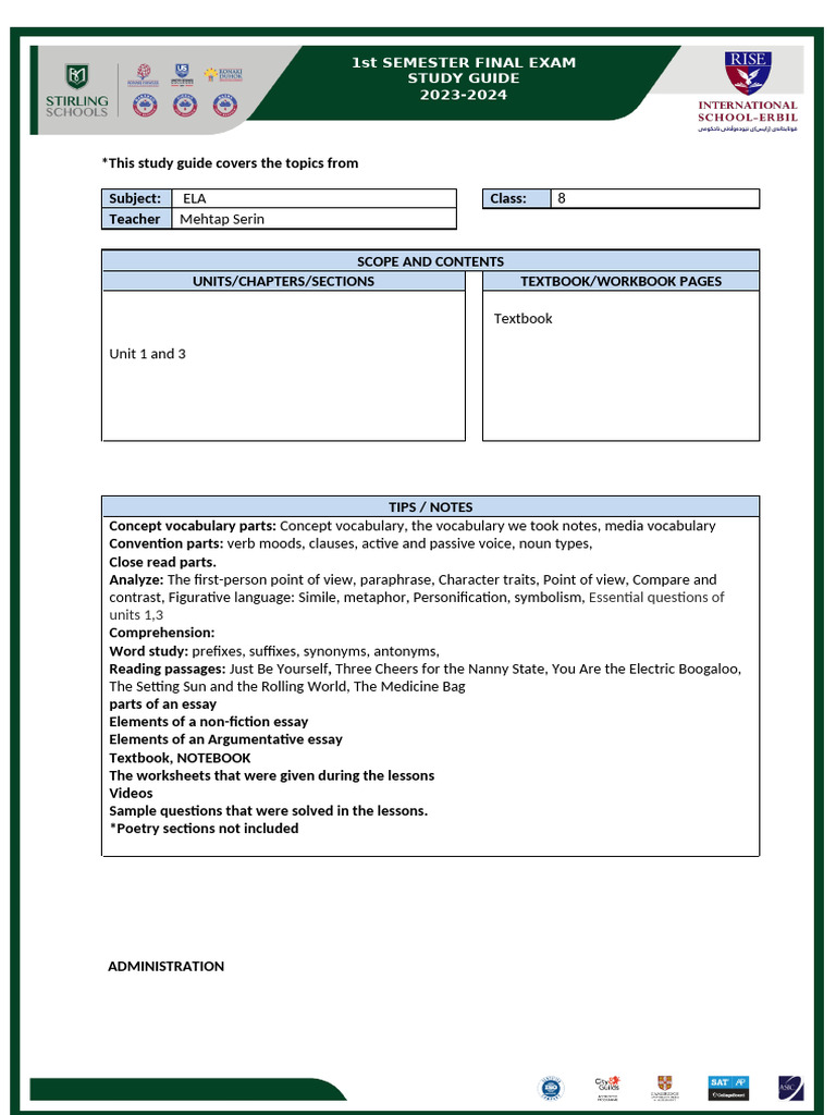 Study Guide Grade 8 | PDF