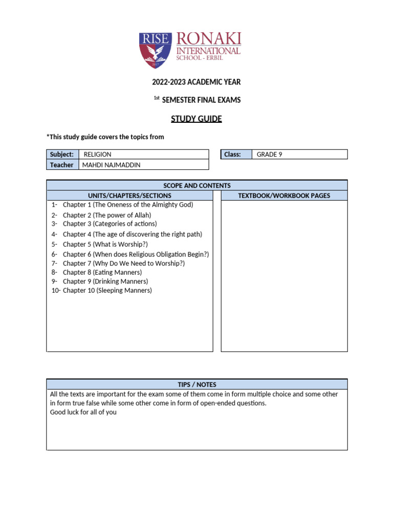 Study Guide Grade 9 | PDF