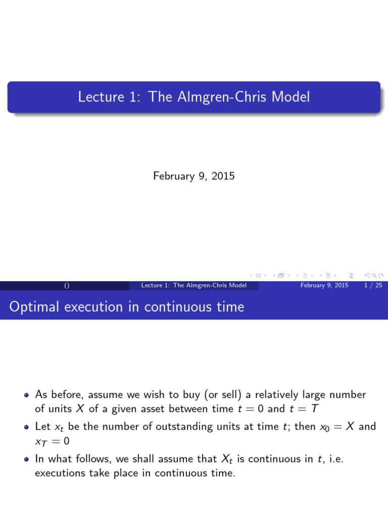 LectureNotes AlmgrenChrissModel | PDF