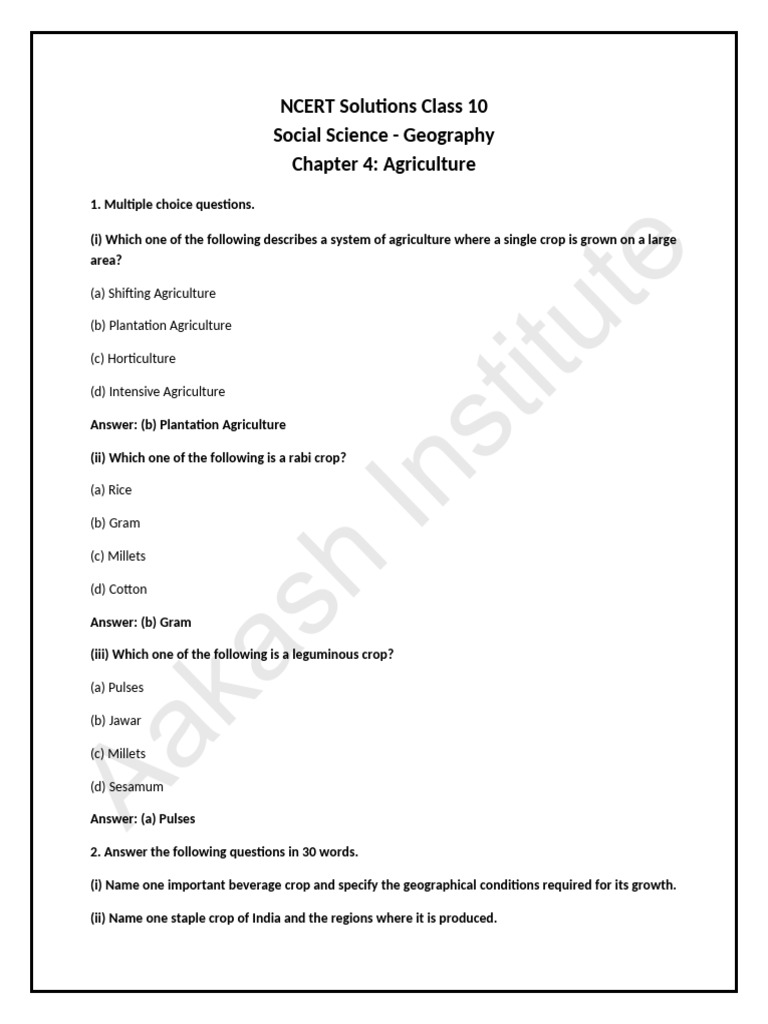 Ncert Solutions For Class 10 Geography Chapter 4 | PDF