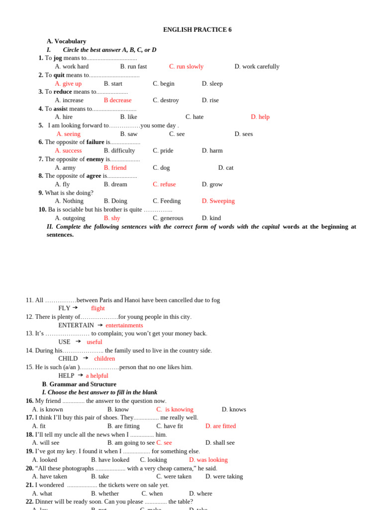 ENGLISH PRACTICE 1- No Key | PDF